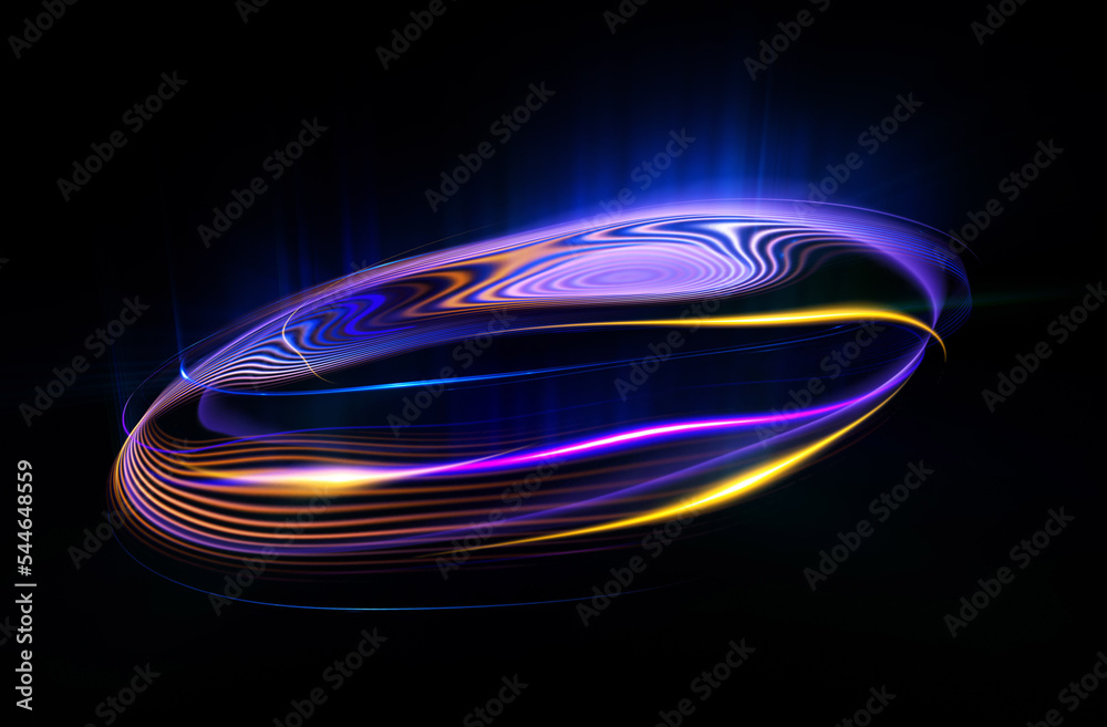 Glow swirl light effect. Circular lens flare. Abstract rotational lines ...