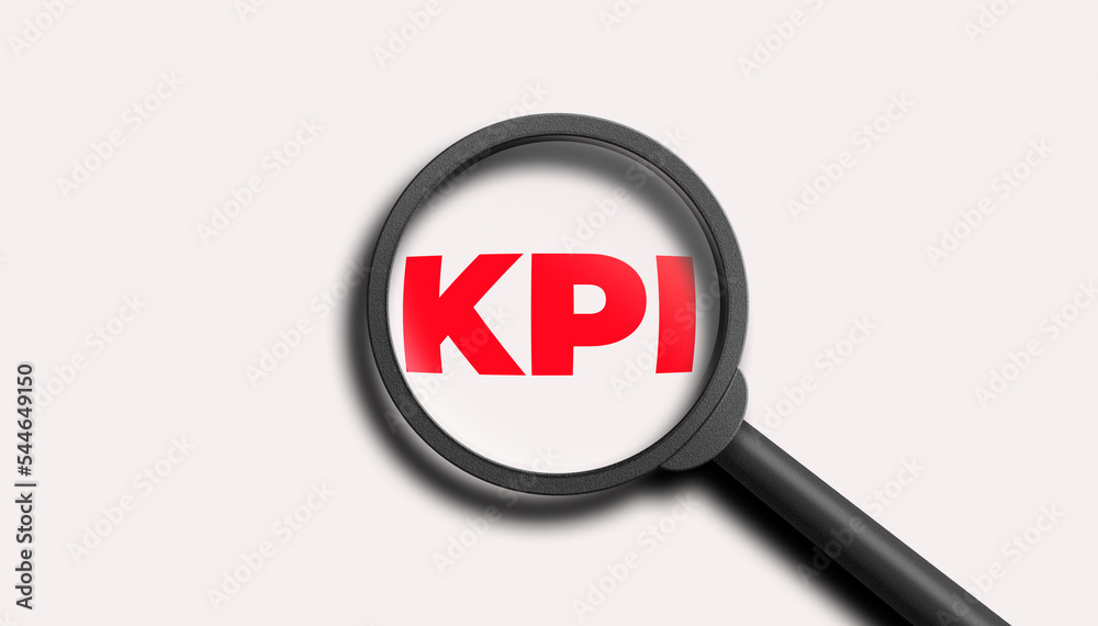 KPI word lettering typography with magnifying glass zooming the word ...
