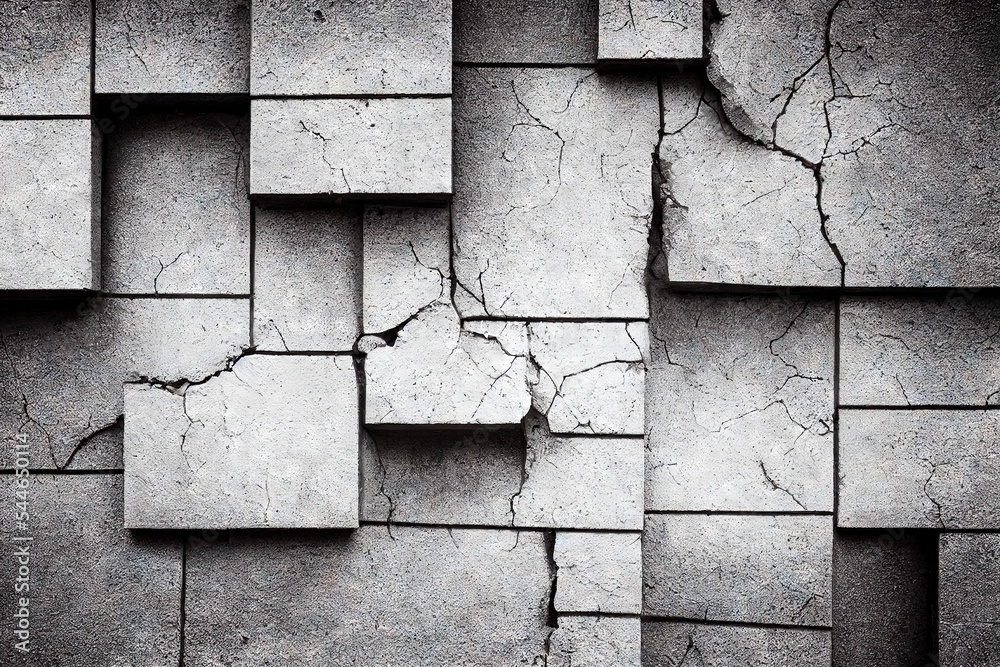 Grey geometric wall with grunge blocks and strong lines on texture made ...