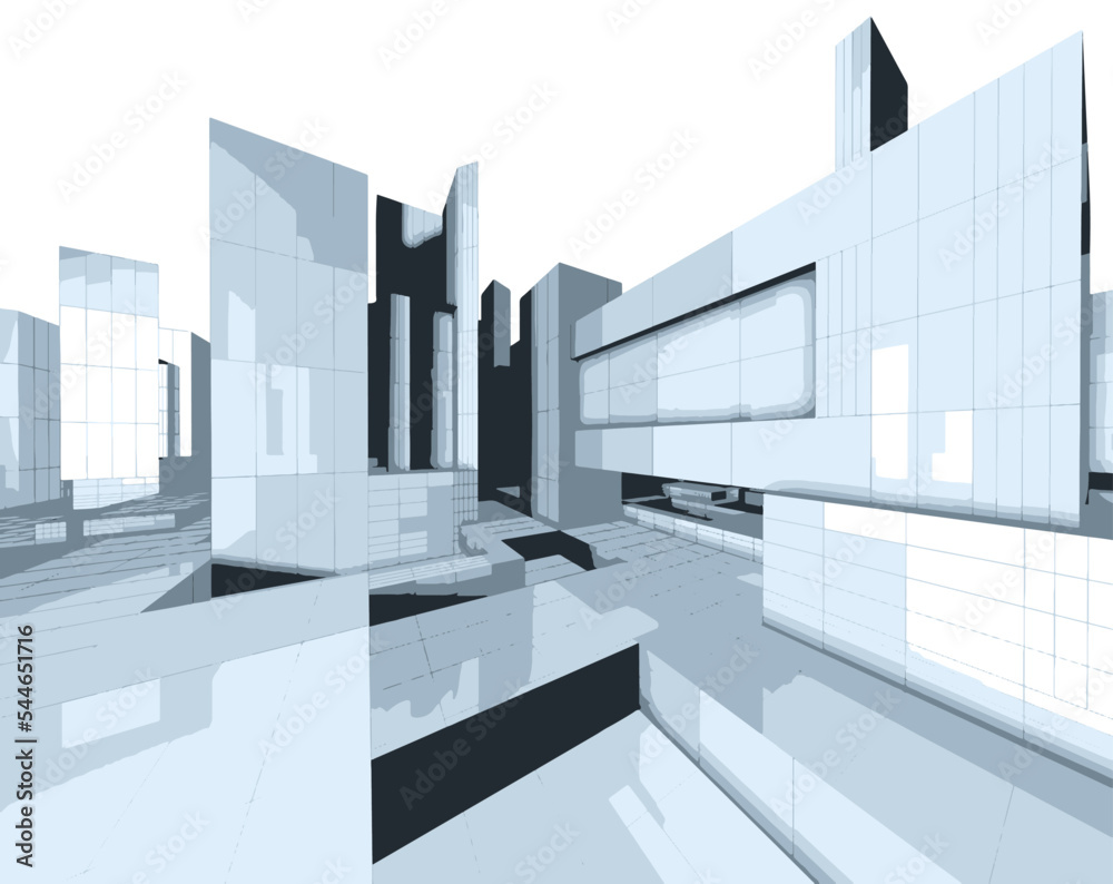Architecture blueprint.3d image of city map with skyscraper and street ...