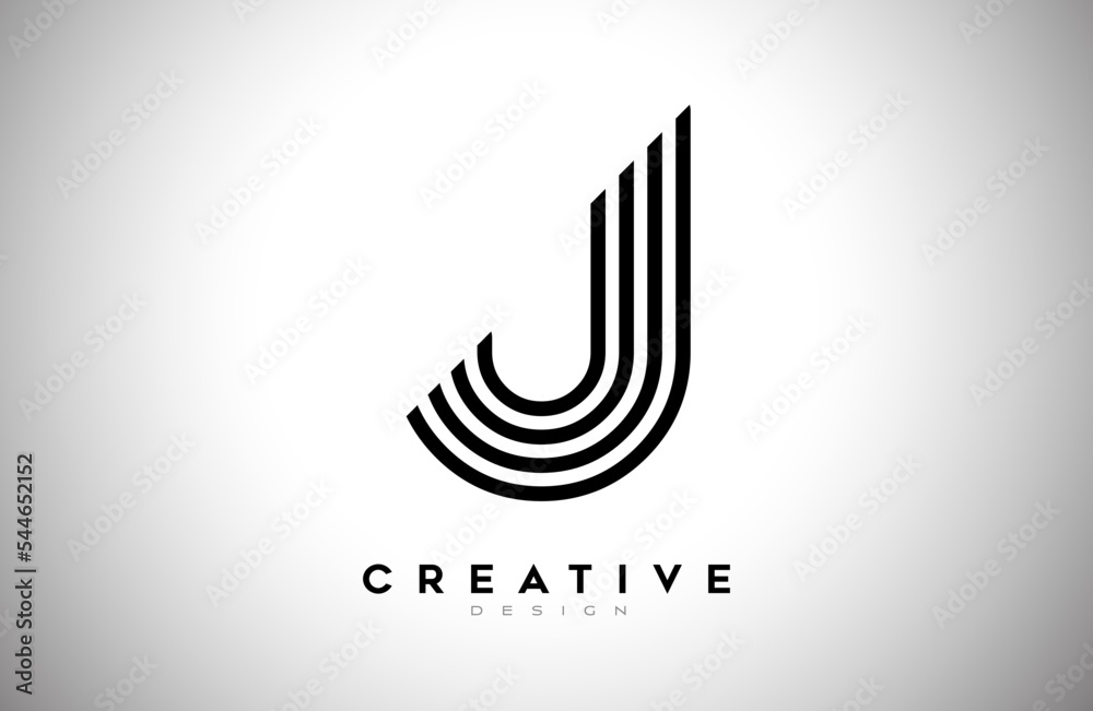 Lines Letter J Logo with Black Lines and Monogram Creative Style Design ...