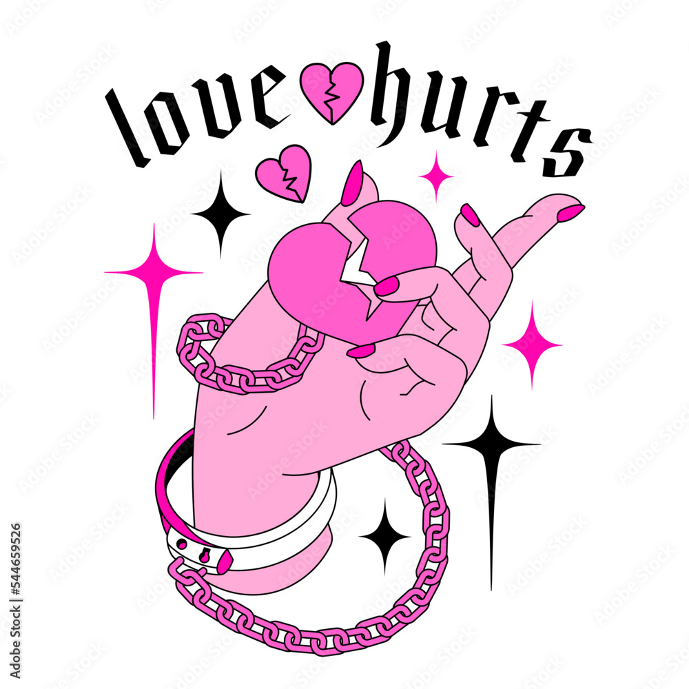 Y2k goth aesthetic print with mystical hand in handcuffs, chain broken ...