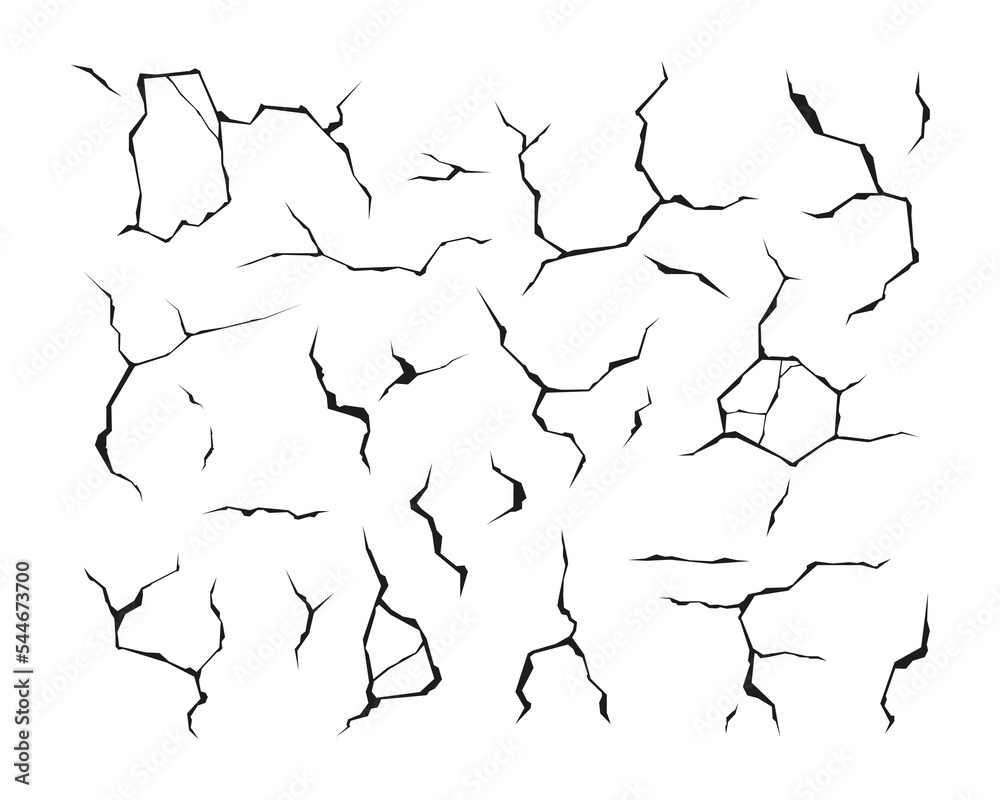 Wall cracks. Earthquake ground split, destruction damage smash crushed ...