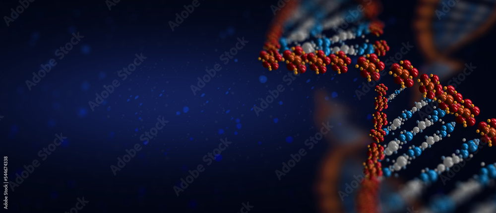 3D Render Of DNA Molecule with Copy Space. detailed Double Helix ...