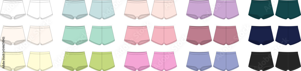 Set of blank girls knickers technical sketch. Diffirent colors. Lady ...