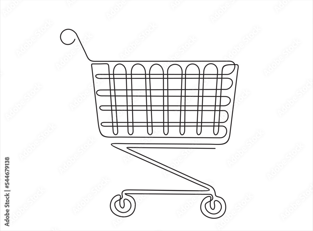 Continuous One line drawing of grocery trolley Stock Vector | Adobe Stock