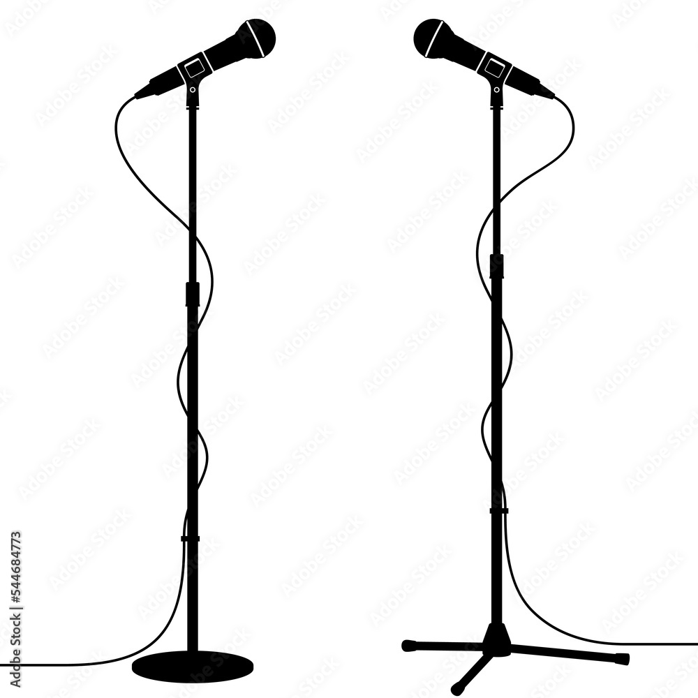 Silhouette of Stage Microphones With Round Base and Tripod Stands ...