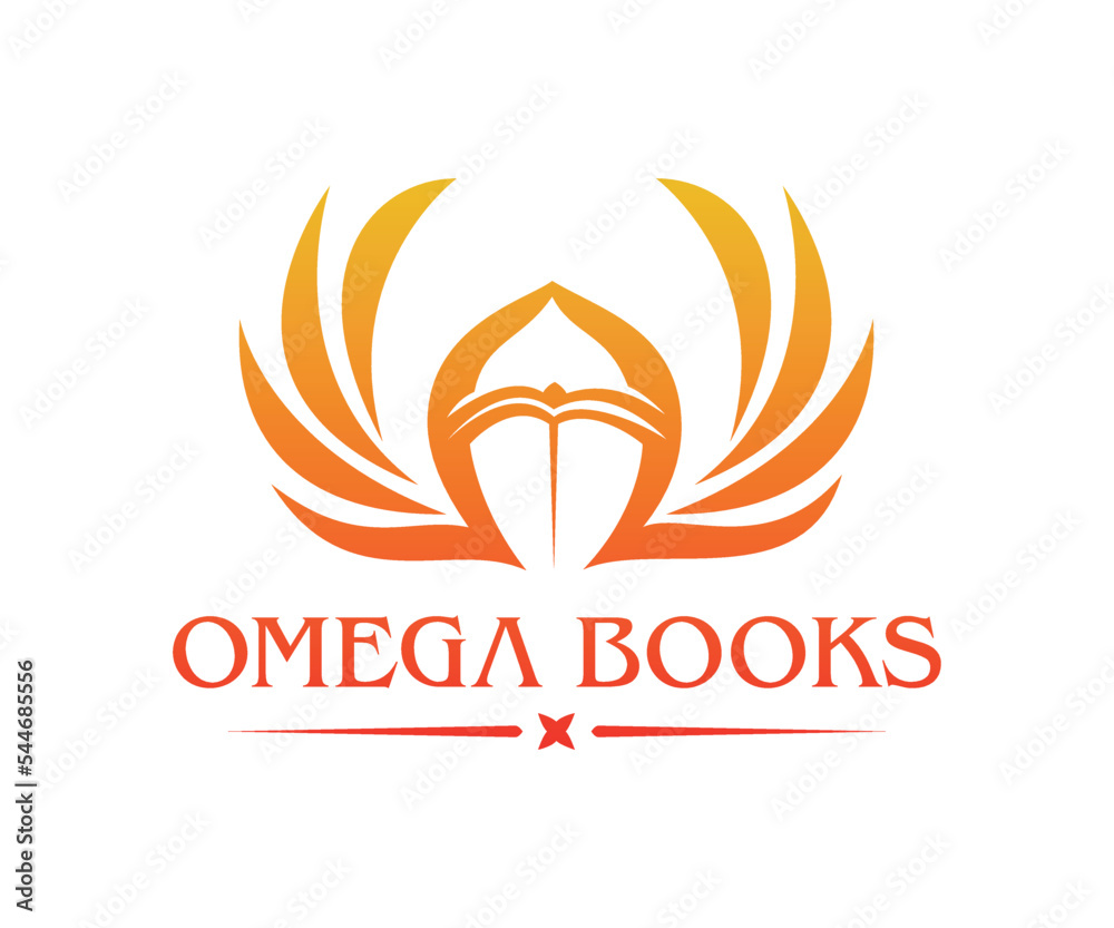 Omega books logo design. Education logo with Omega symbol and wing ...