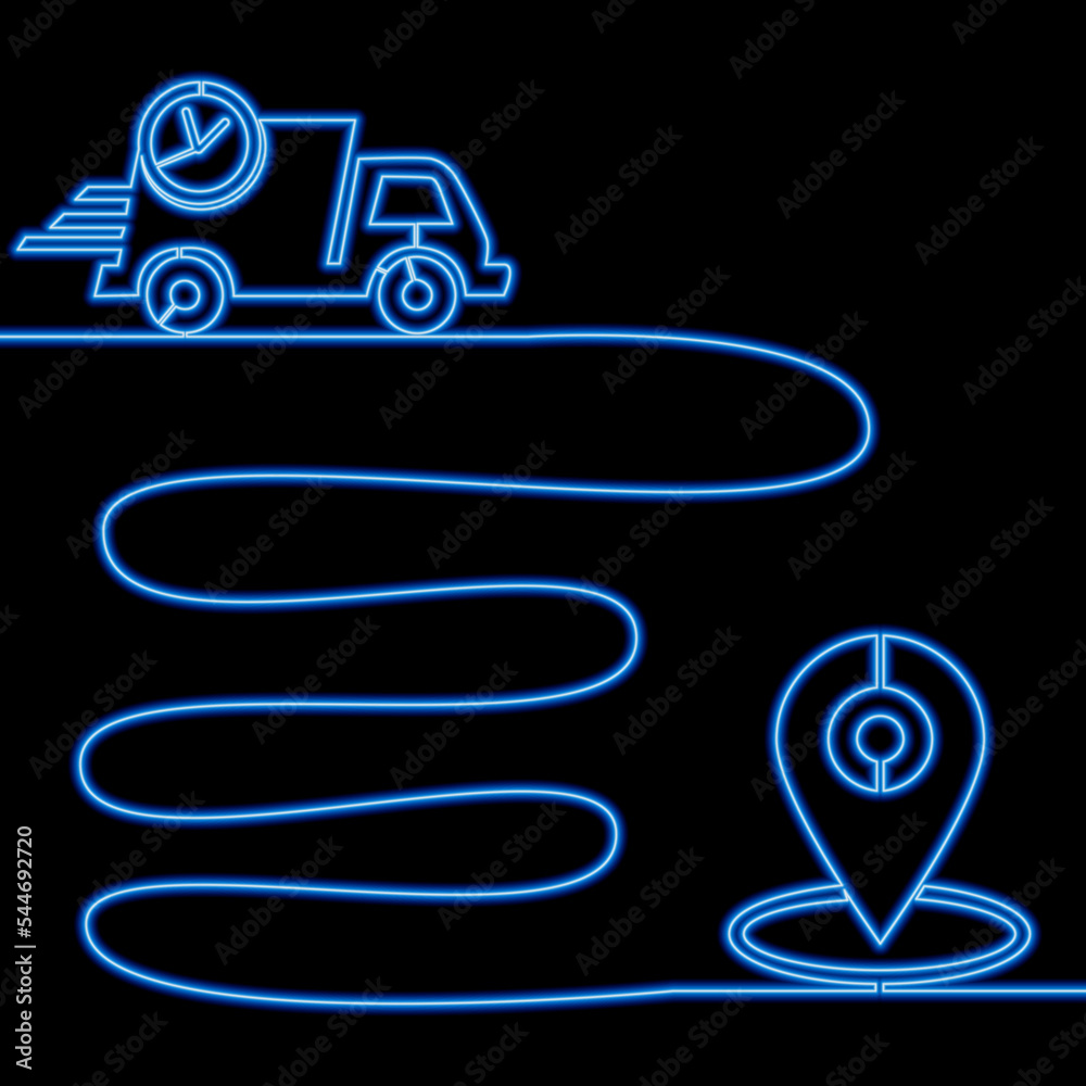 Continuous line drawing delivery process icon neon glow vector ...