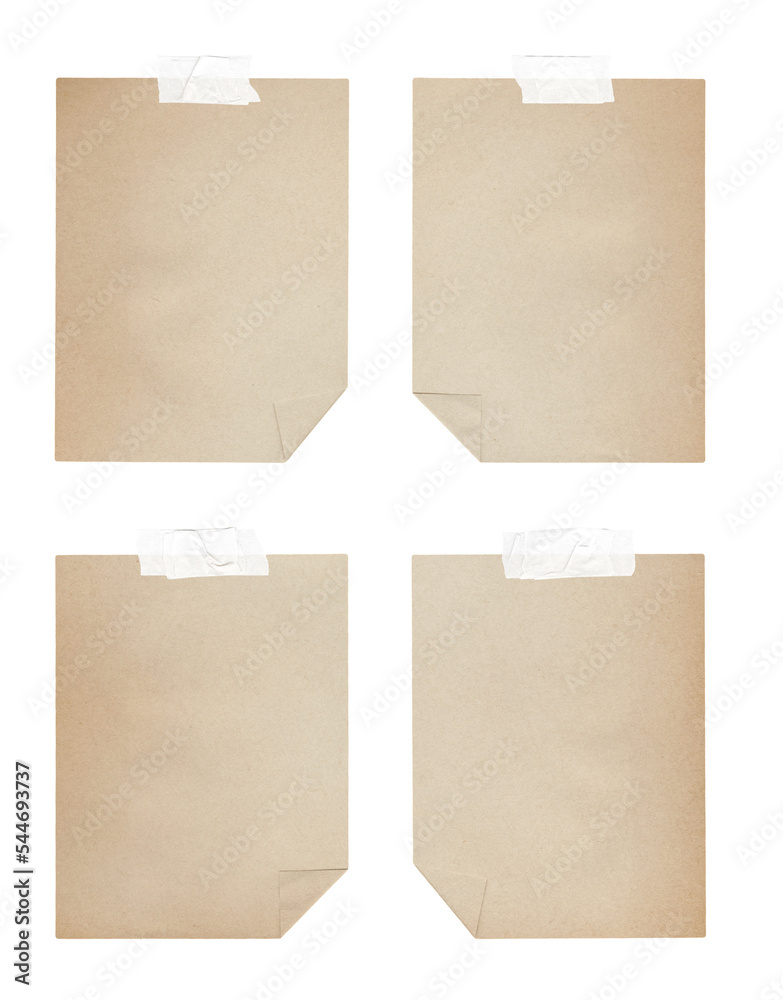 Realistic paper sheets with adhesive tape on transparent background ...