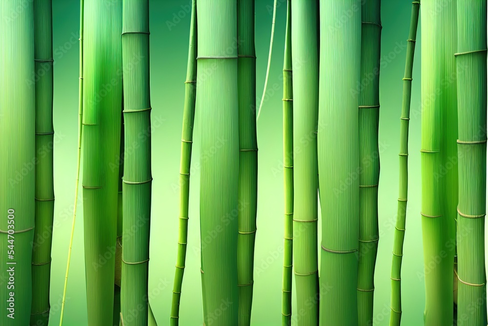a green bamboo plant with lots of leaves on it's stems and a green ...