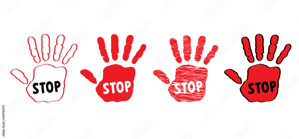 Stop. Red hands for Red hand day. Paint hand or handprint silhouette ...