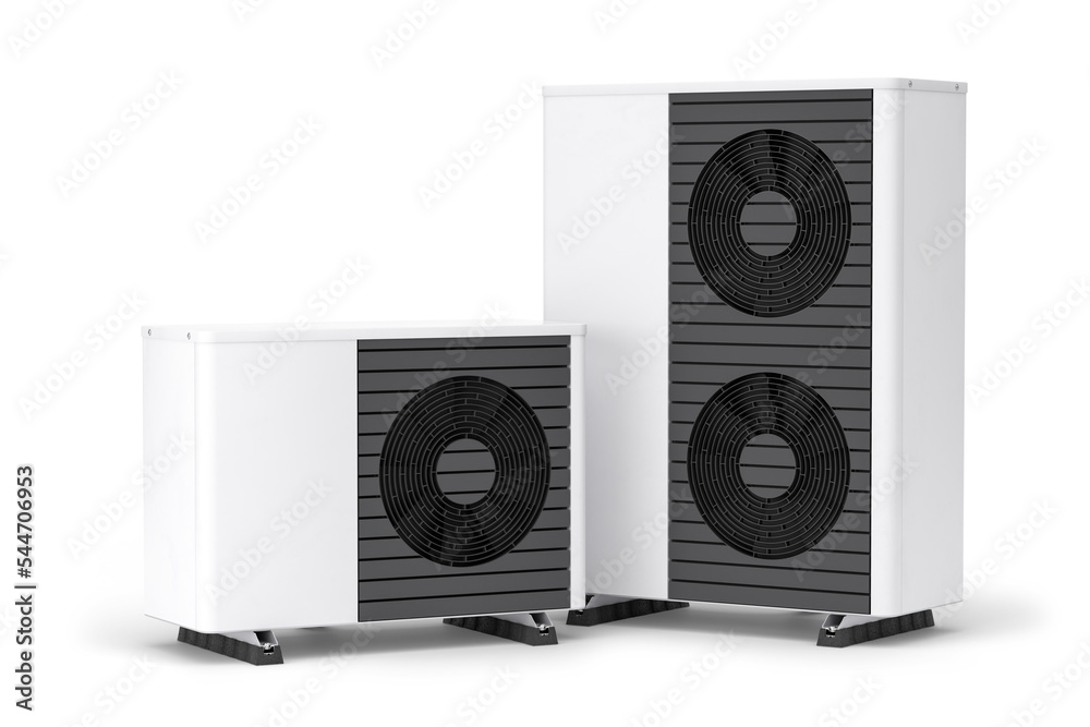 Photorealistic 3d render of a small and a large fictitious air source ...