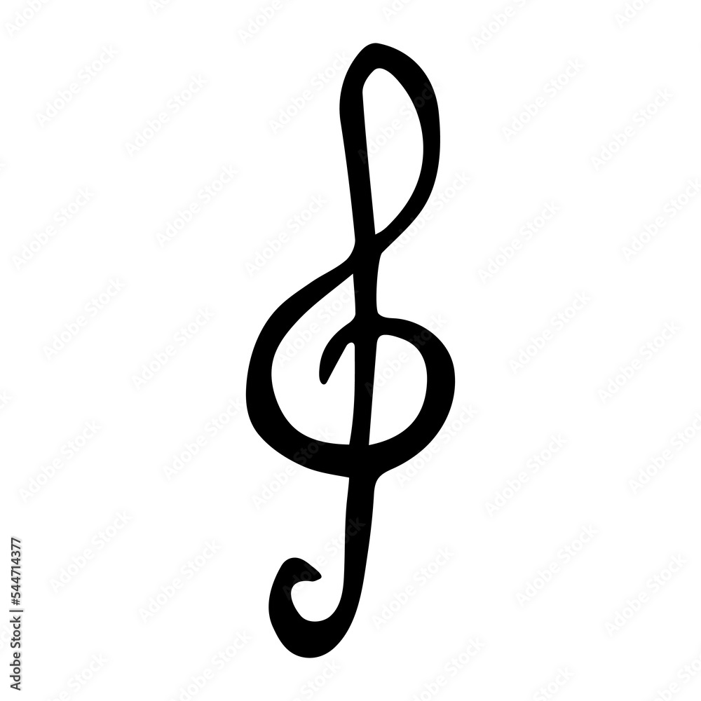Treble clef doodle. Hand drawn musical symbol. Single element for print ...