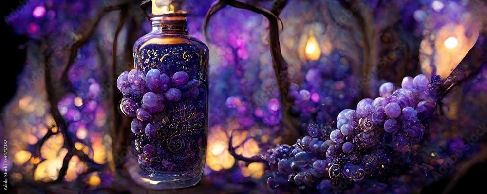 Magical Bottle of Enchanted Wizards Wine Glowing. AI generated art ...