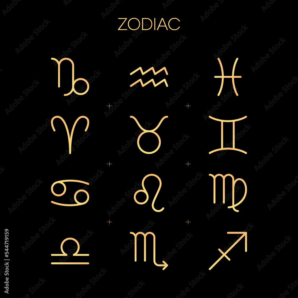 Zodiac horoscope astrological thin line label linear design esoteric ...