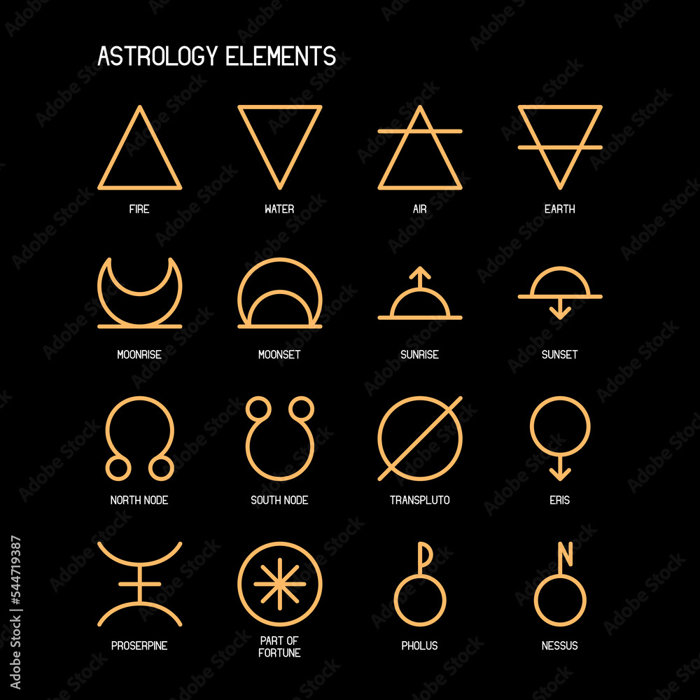 ASTROLOGY ELEMENTS zodiac horoscope thin line label linear design ...