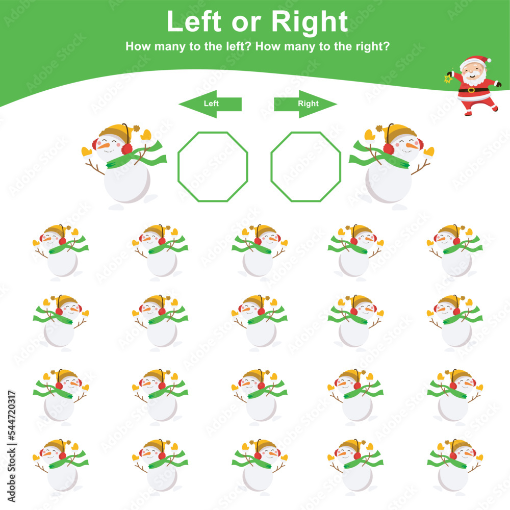 Educational worksheet for preschool kids. Left and right. Count how ...