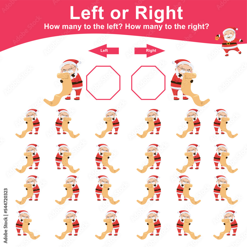 Educational worksheet for preschool kids. Left and right. Count how ...