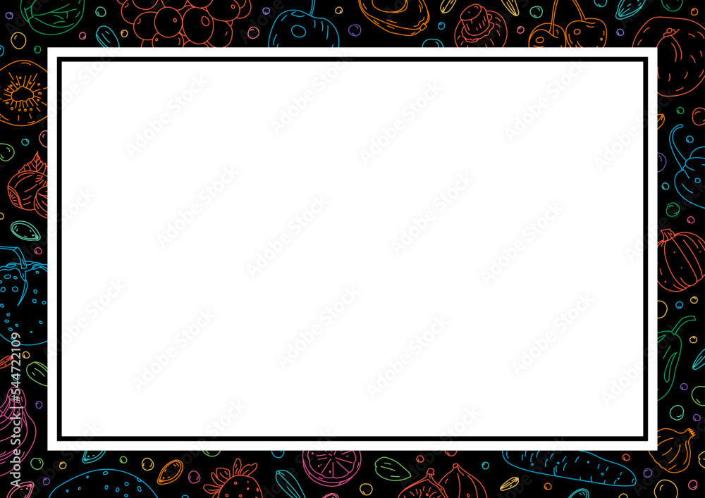menu frame concept for restaurant, cafe. hand drawn colorful fruit ...