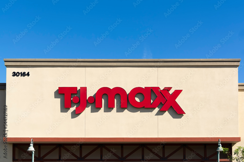 T.J.maxx logo sign on store façade, on August 24, 2022, Menifee ...