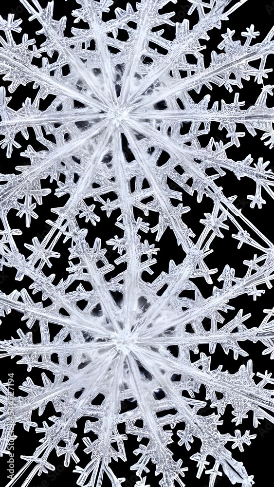 A delicate snowflake crystal is photographed up close, revealing its ...