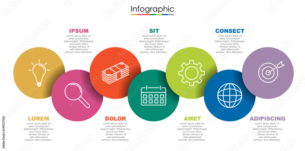 Vector infographic template with seven steps or options. Illustration ...