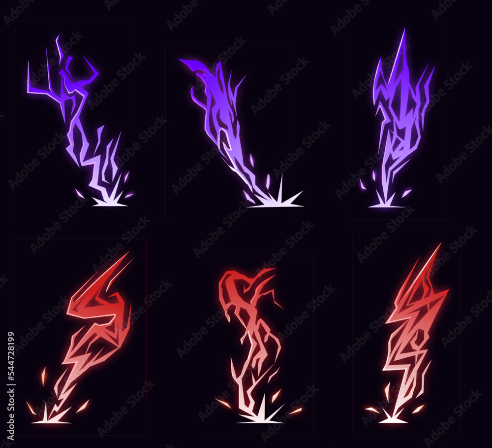 Lightning animation set with sparks. Cartoon lightning effect ...