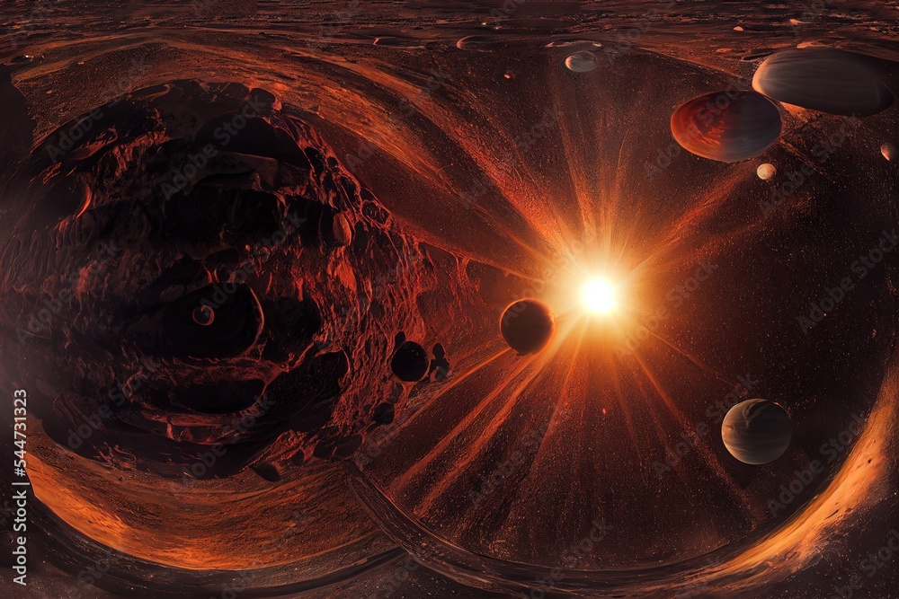 360 degree outer space panorama with planet Mars, environment HDRI map ...