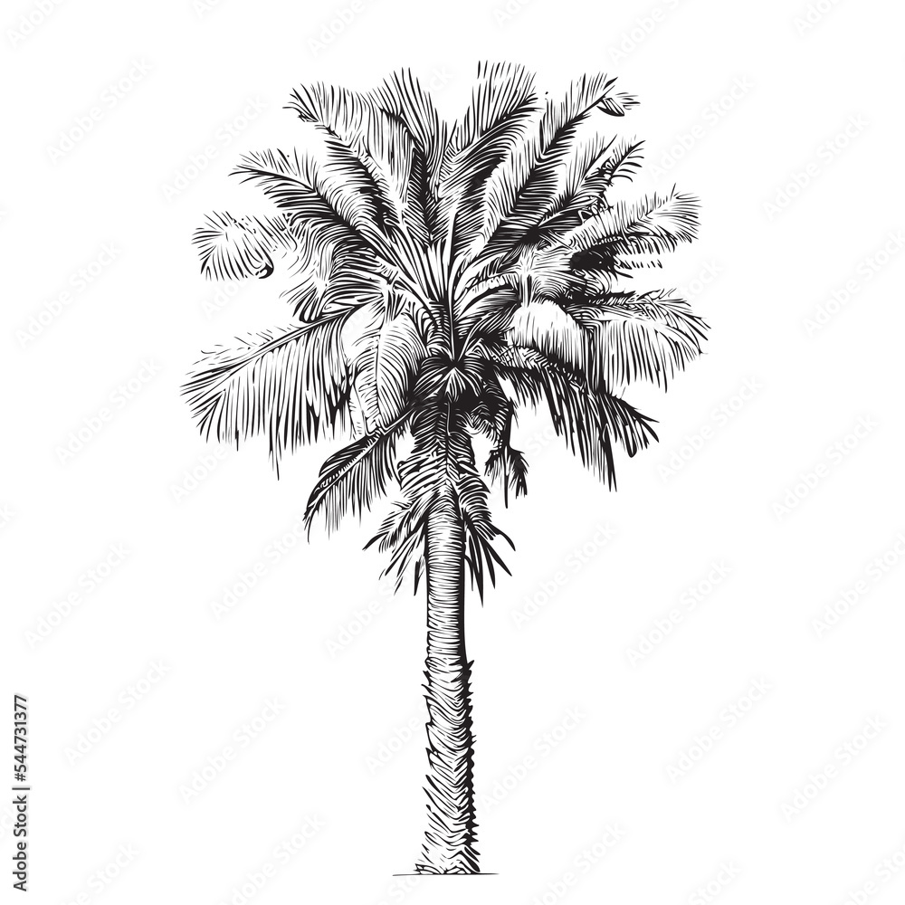 Palm tree sketch in strokes hand drawn.Vector illustration. Stock ...