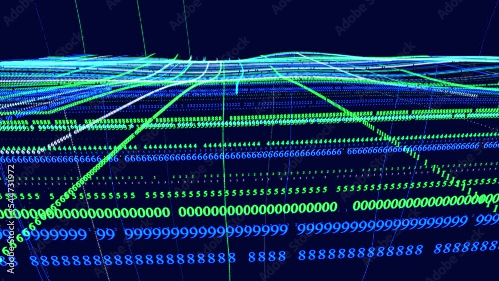 digital waves on surface. Vj loop hologram abstract bg. Symbols form lines, grid. Information ...