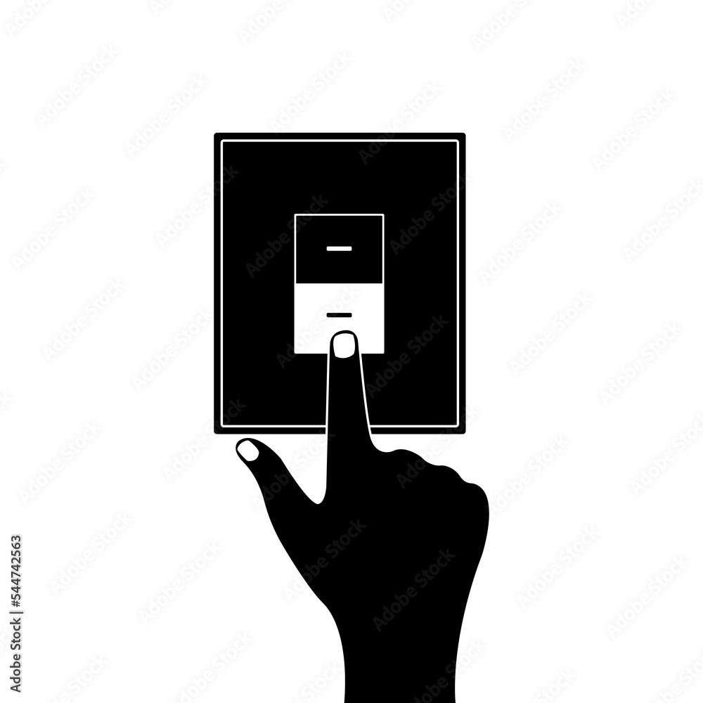 Hand pushing a button, turn on the light. Electronic light switch ...