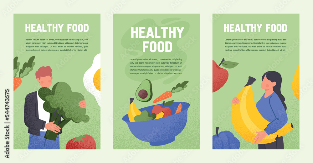 Healthy food posters set. Collection of graphic elements for website ...