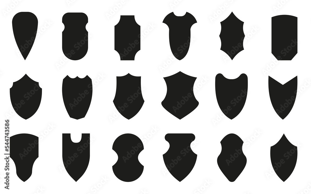 Shields black silhouette icon set. Different shapes guard security sign ...