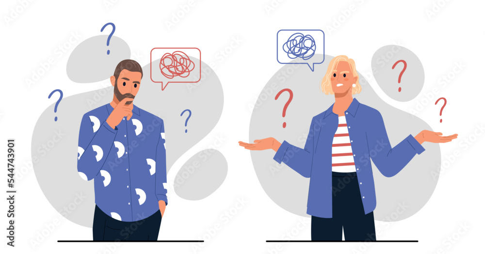 People shrugging concept. Man and woman do not know answer to question ...