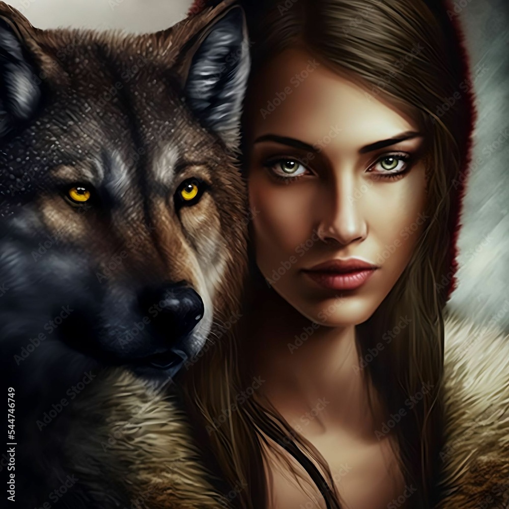 White Woman With Wolf | Fantasy Fiction Spirit Animal Concept ...