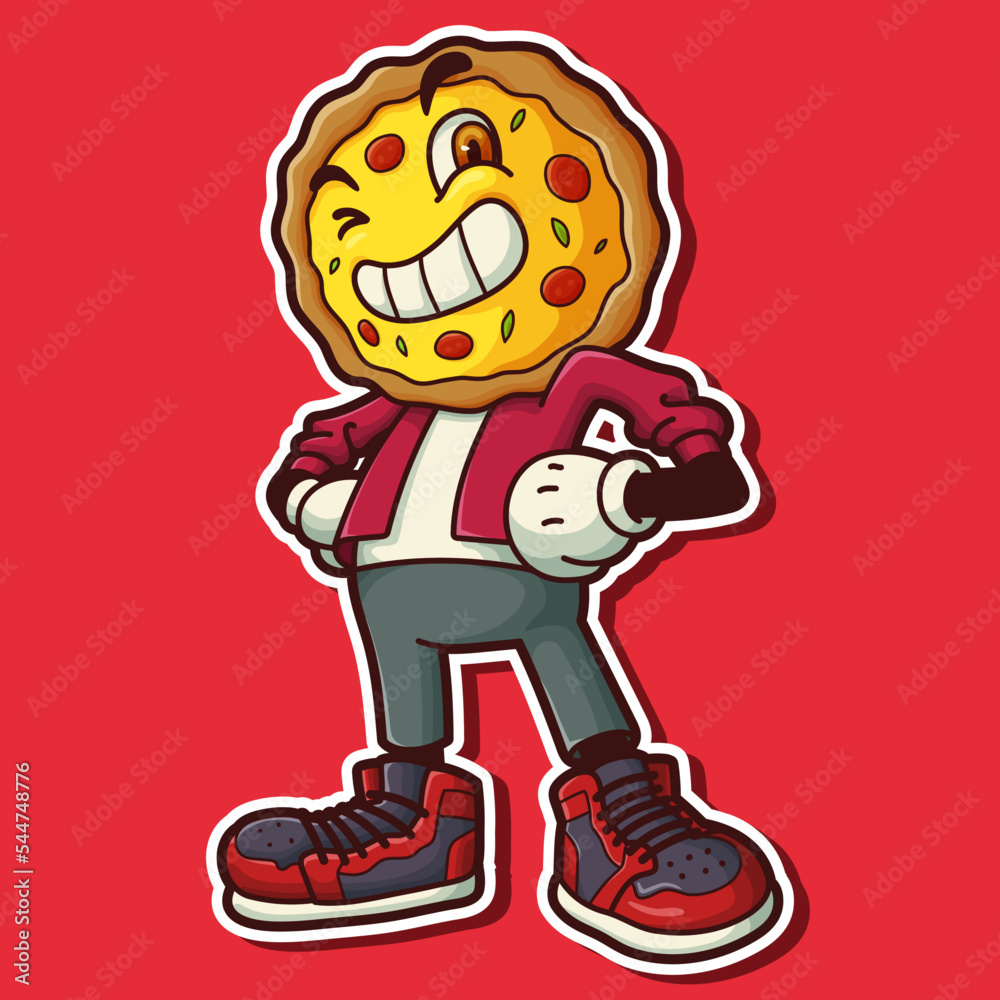 funny pie pizza pepperoni cheese food mascot cartoon detailed character ...