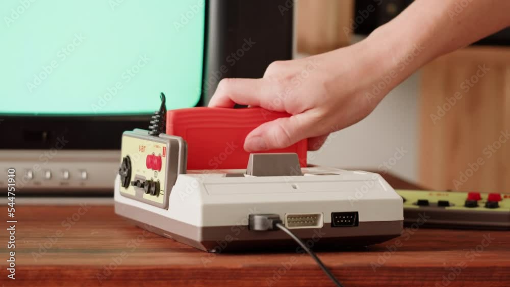 Old TV Game Console with ROM Cartridge, Vintage Gamer Room Joystick and ...