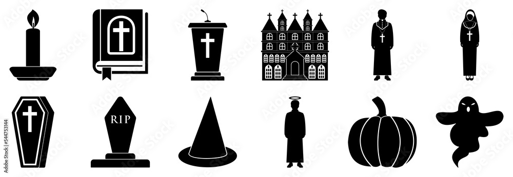 all saints day icon set, all saints day vector set sign symbol Stock ...