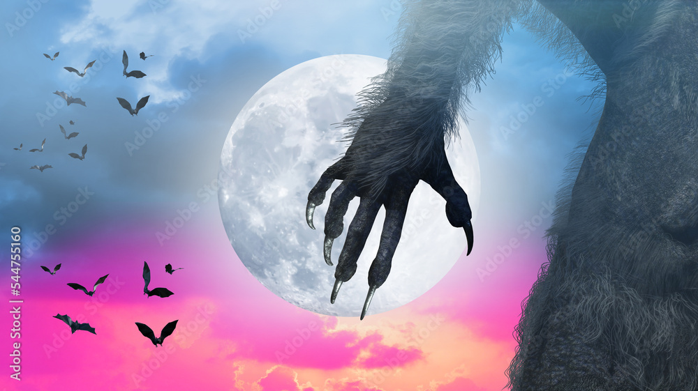 scary monster hand, furry werewolf paw for halloween background render ...