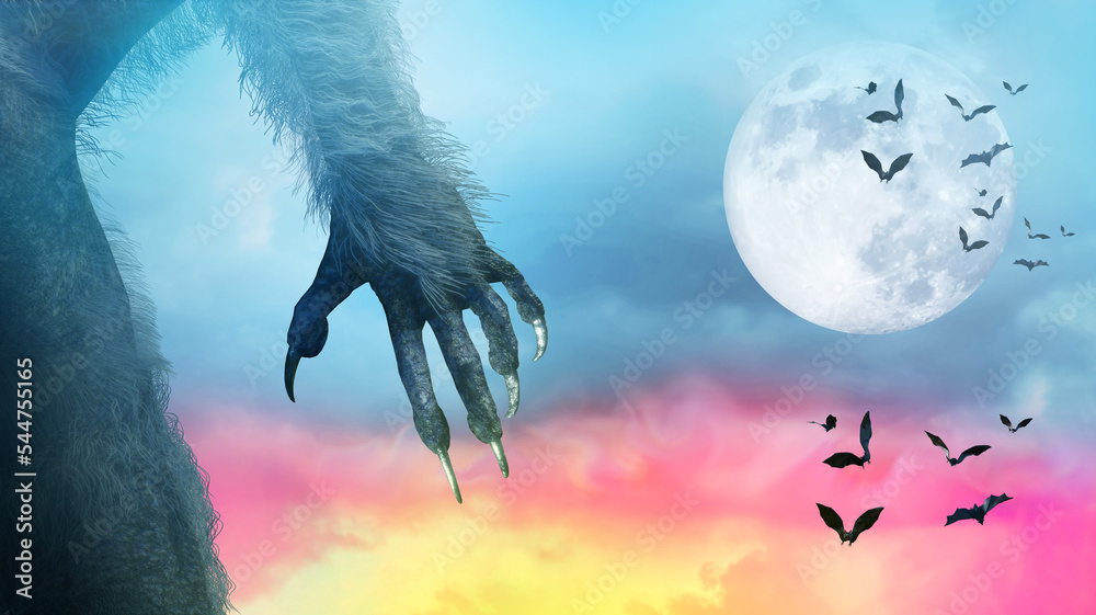 scary monster hand, furry werewolf paw for halloween background render ...