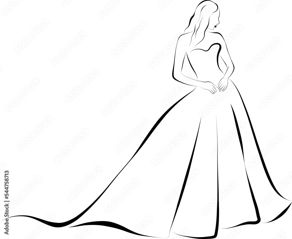 Bride in wedding dress isolated on transparent background. Hand drawn ...