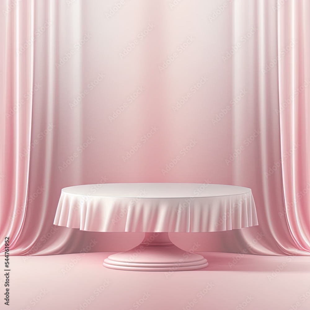 Blank empty space on round pastel pink coffee table for beauty and ...