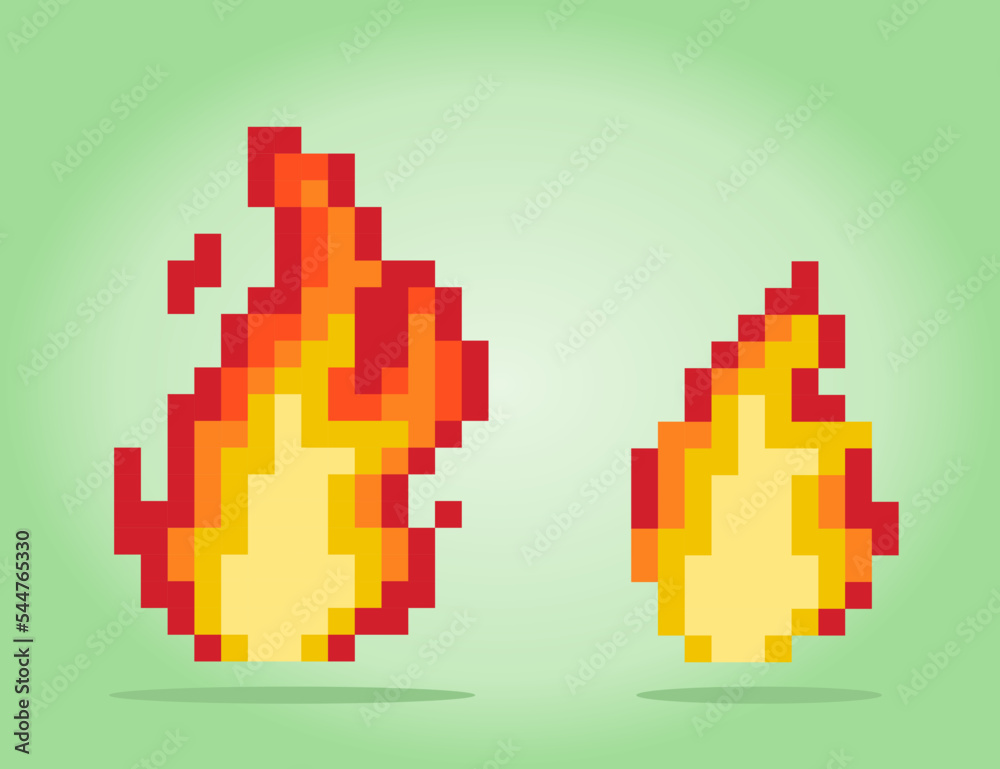 8-bit pixel a fire for GUI image. Asset game on vector illustration ...