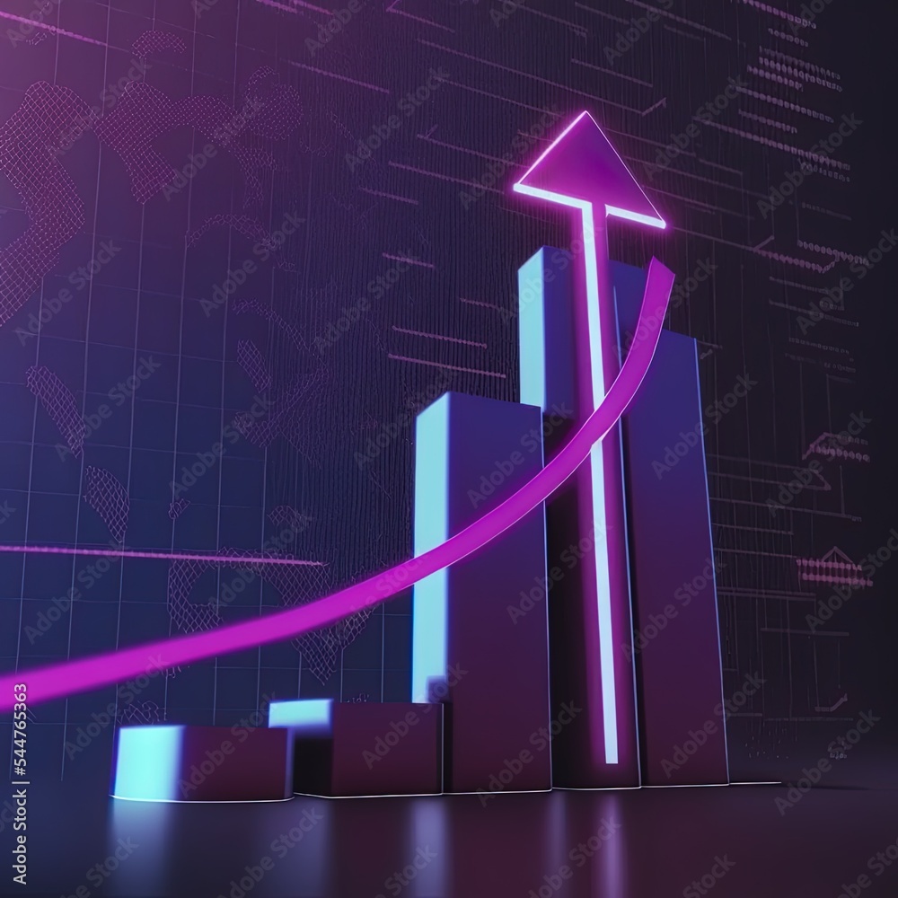 3d Growth Analytics chart with a white arrow indicating growth. The ...