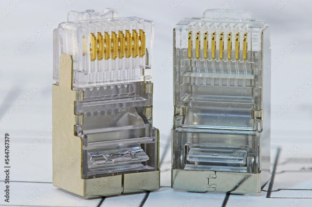 RJ45 connector for connecting an Ethernet cable in the electrical ...