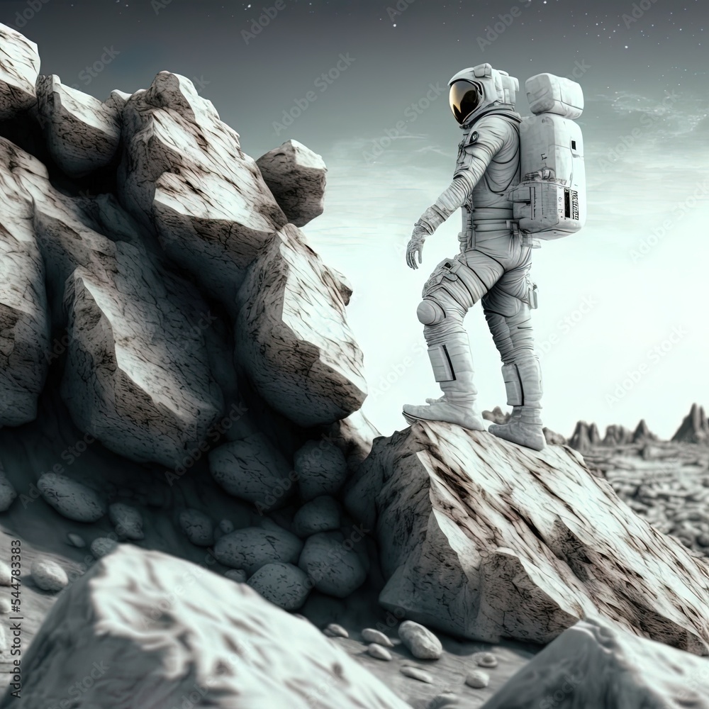 astronaut standing on rocks, spaceman isolated on white background (3d ...