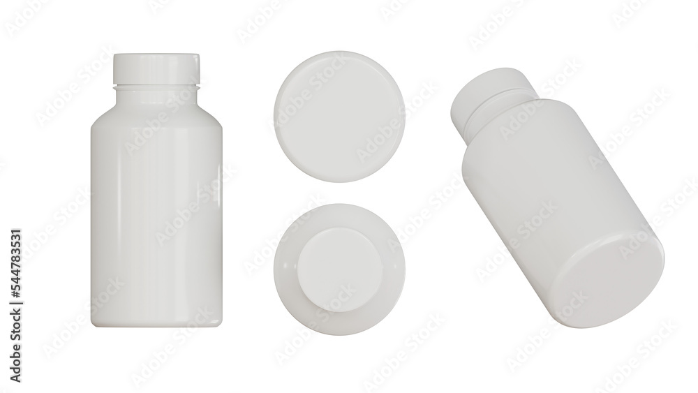 White plastic medical opaque bottle for drugs or vitamins in different ...