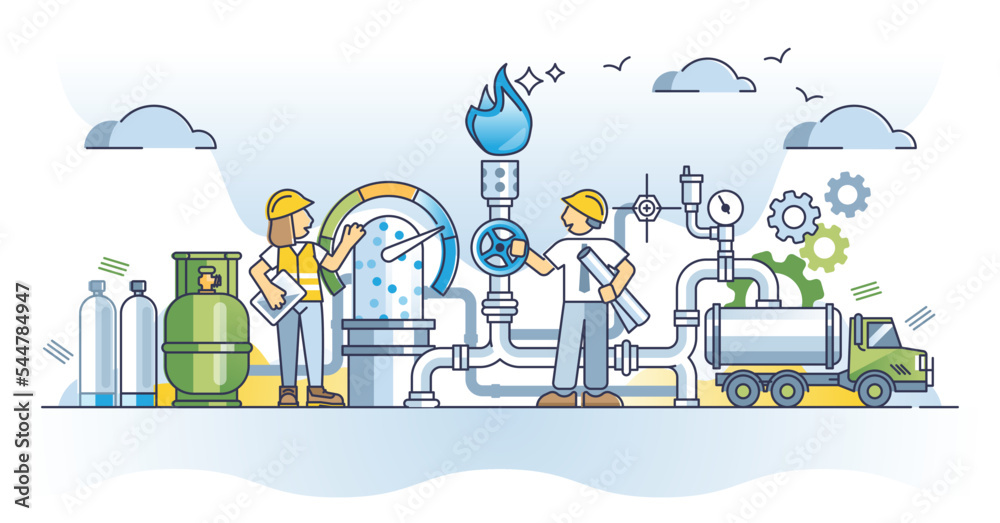 Gas engineering and work with natural resource storage station outline ...