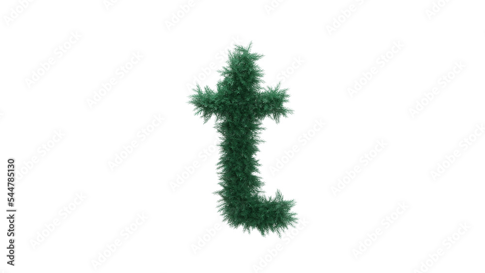 Lowercase letter T from Christmas tree twigs on transparent background ...